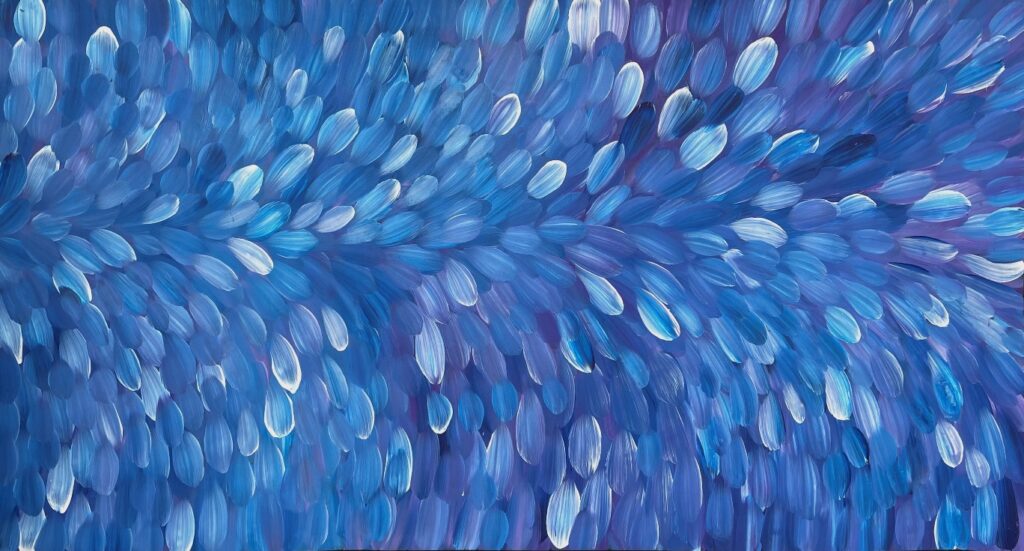 Blue Aboriginal Art Paintings - Water & Rain at Japingka Gallery