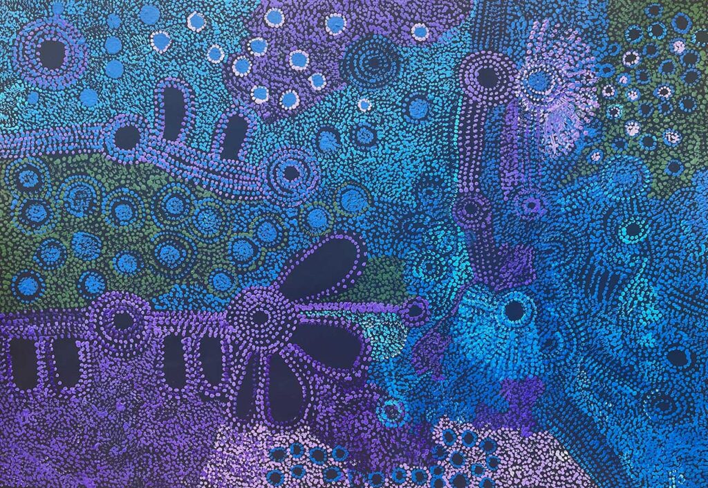 Blue Aboriginal Art Paintings - Water & Rain at Japingka Gallery