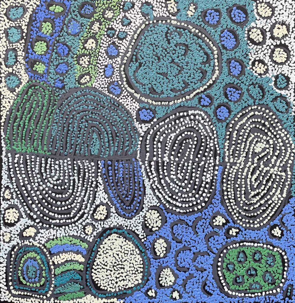Blue Aboriginal Art Paintings - Water & Rain at Japingka Gallery